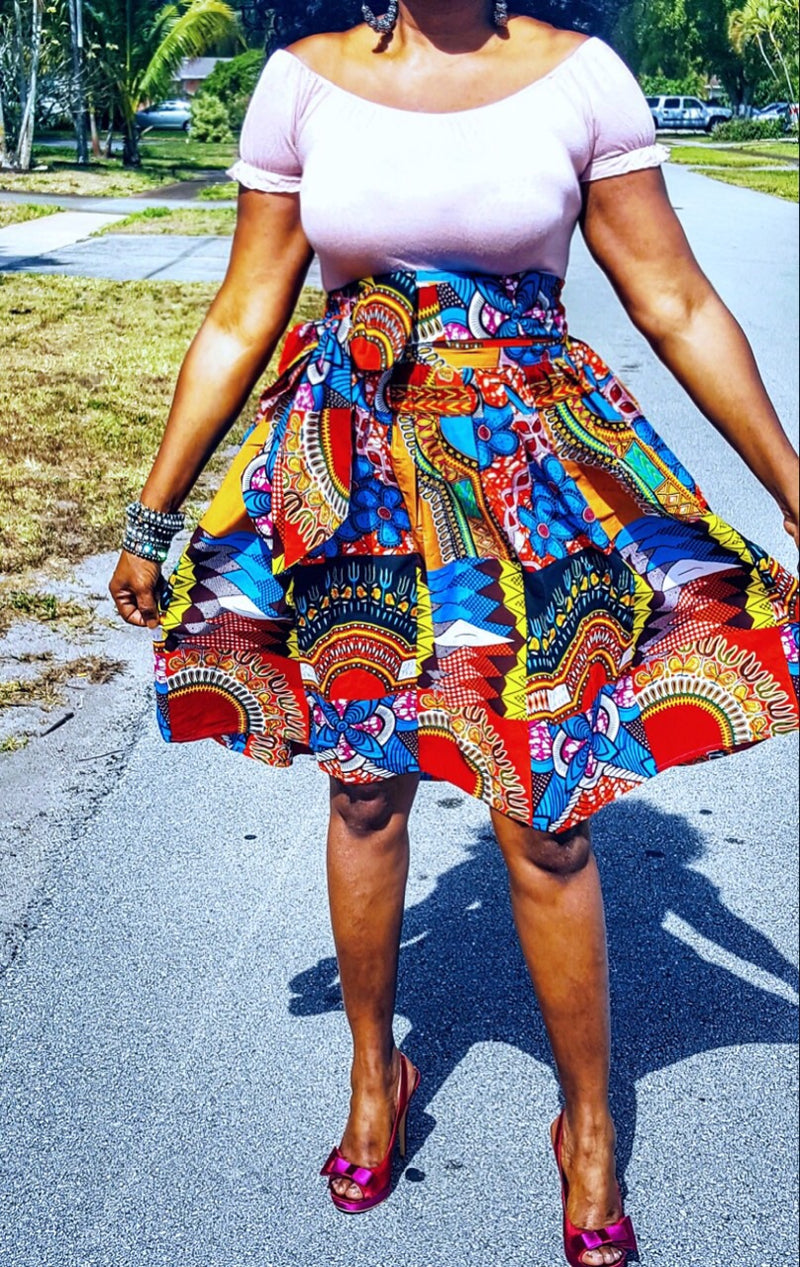 SUSU African Print Midi Skirt